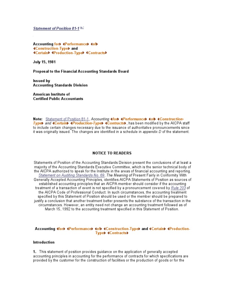 Statement of Position 81-1 | Download Free PDF | Accounting | Revenue