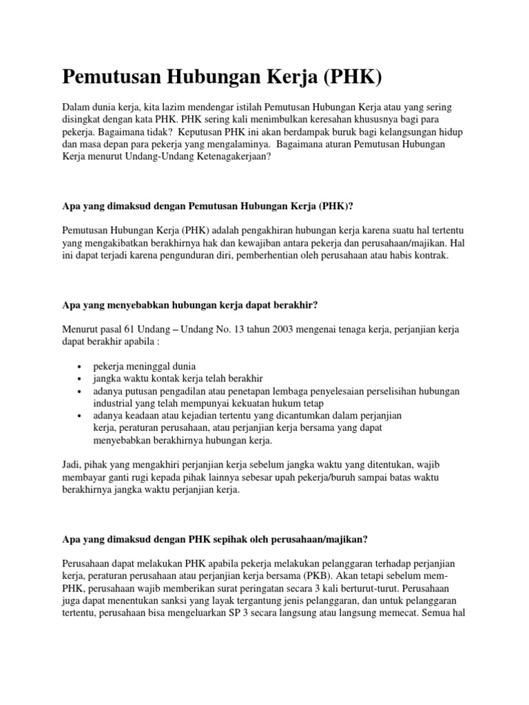 PHK Aturannya | PDF