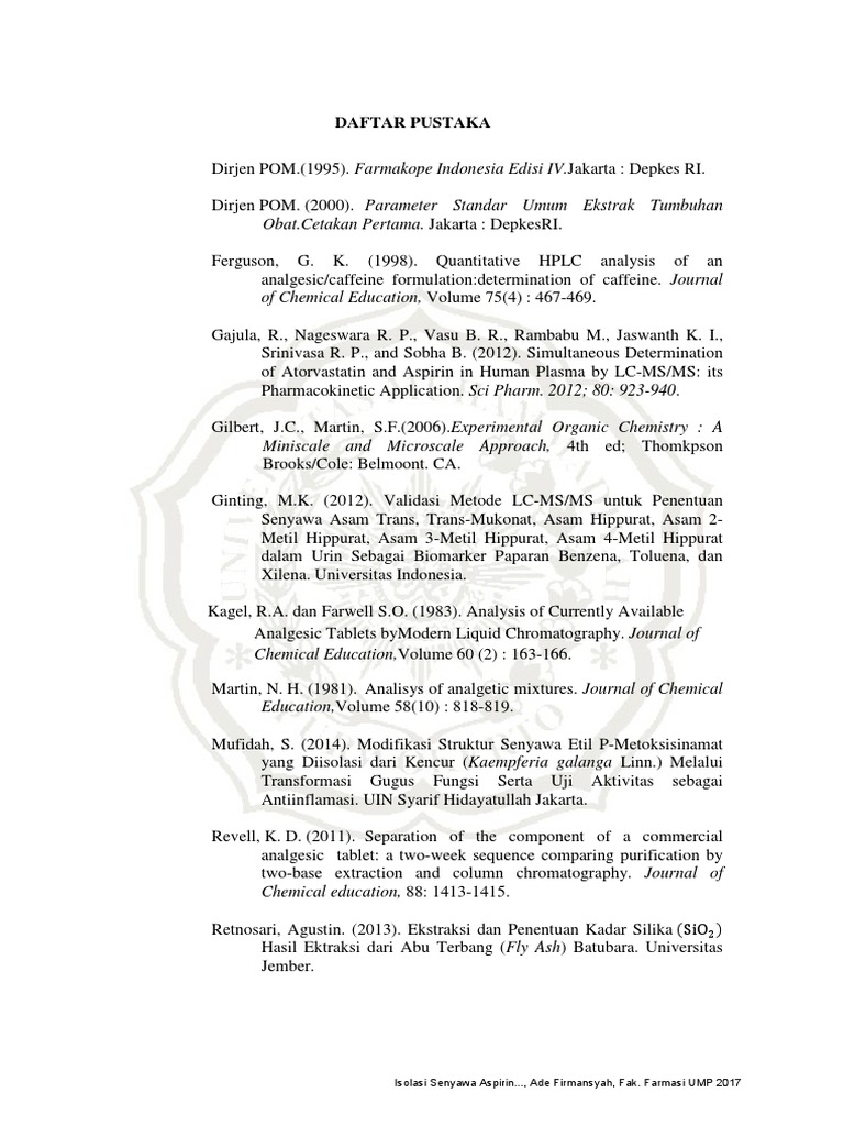 Ade Firmansyah Daftar Pustaka | PDF | Kromatografi Cair–Spektrometri ...
