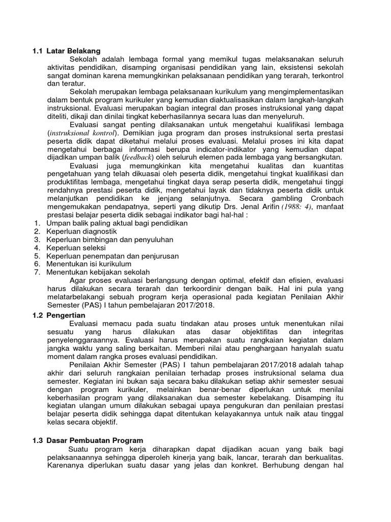 Program Kerja PAS UAS Semester 1 | PDF