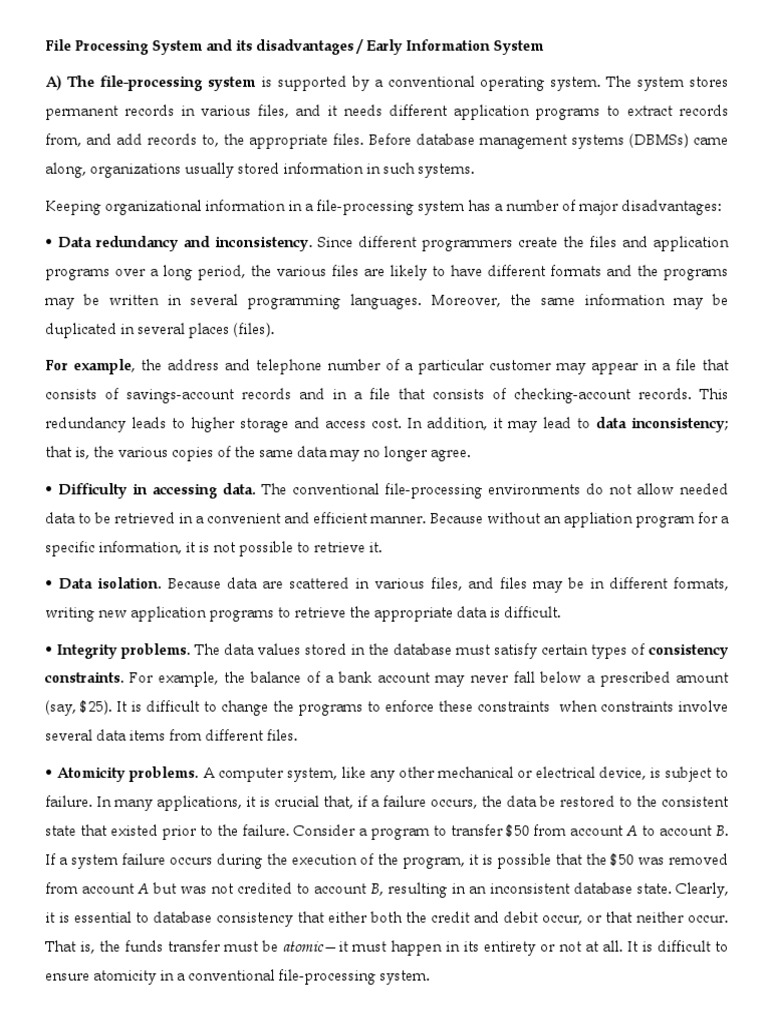 File Processing System and Its Disadvantages | PDF | Relational Model ...
