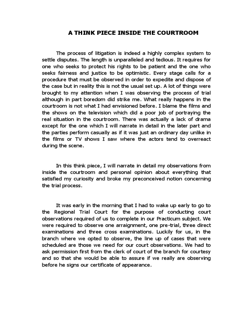 A Think Piece Inside The Courtroom | PDF | Courtroom | Witness