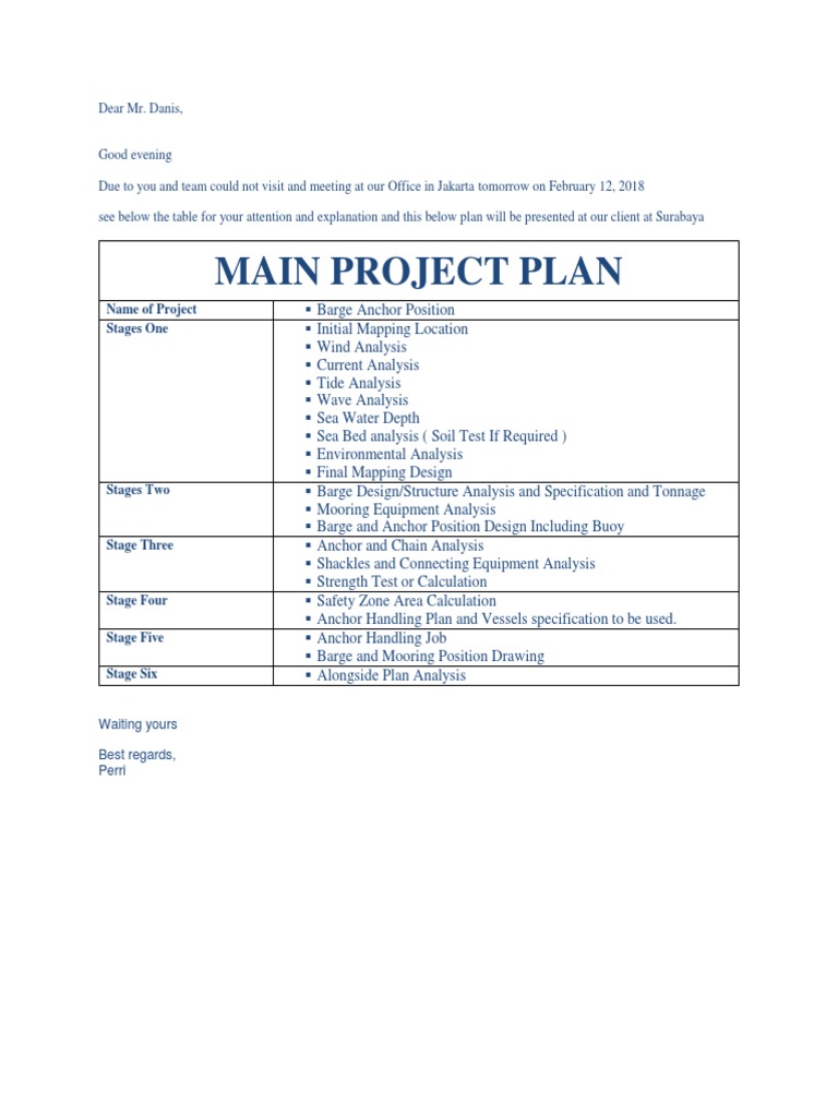 Main Project Plan: Name of Project Stages One | PDF