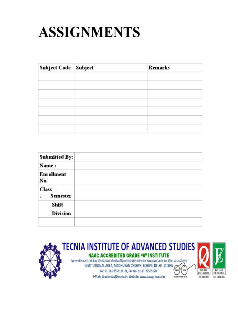 Assignments: Subject Code Subject Remarks | PDF