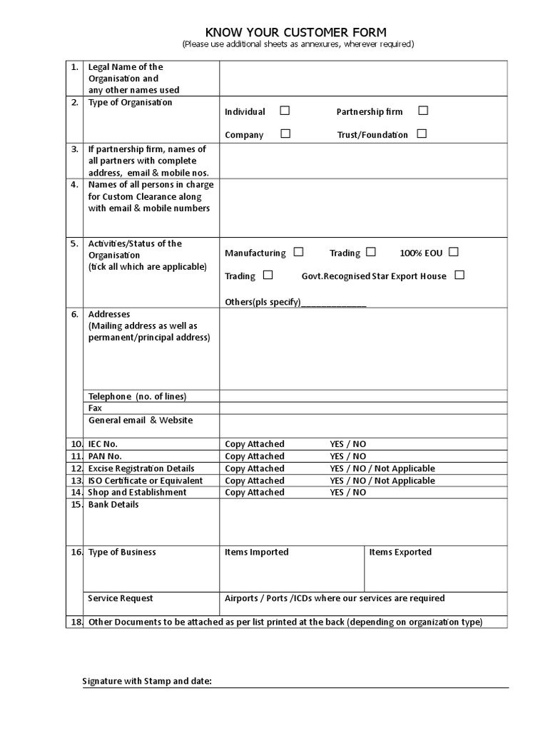 Know Your Customer Form | PDF | Power Of Attorney | Partnership