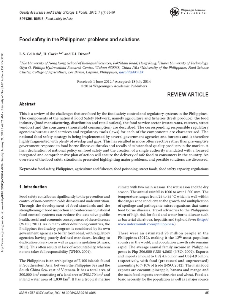 Food Safety in The Philippines - Problems and Solutions | PDF | Food ...