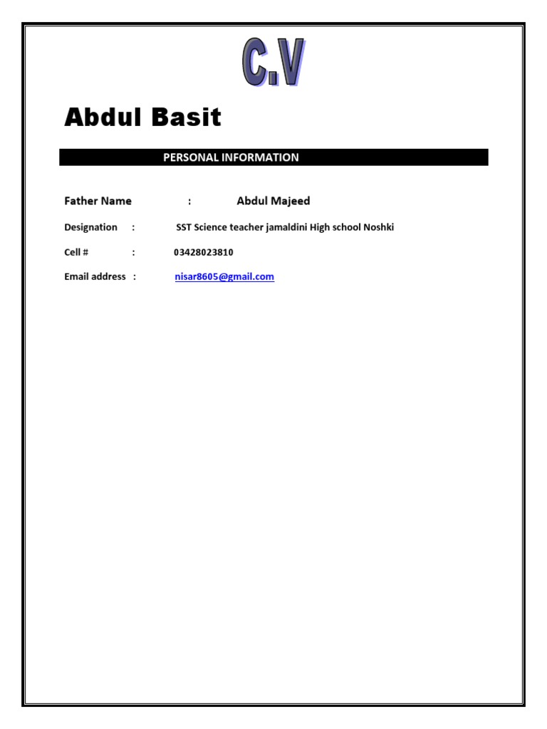 Abdul Basit: Personal Information | PDF
