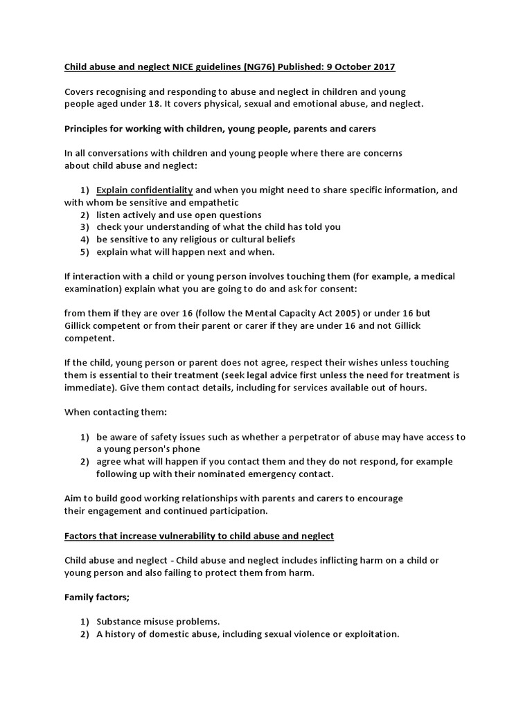 Child Abuse and Neglect Guidelines NG76 | PDF | Child Neglect | Child Abuse
