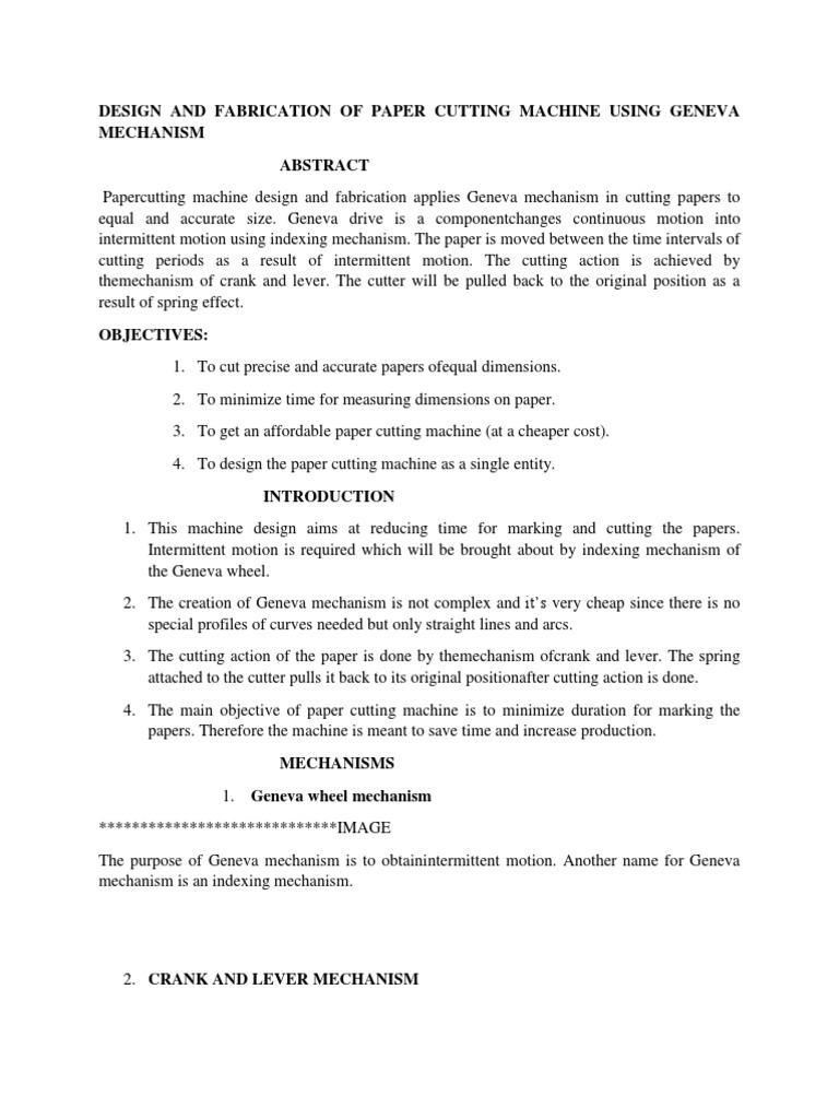 Design and Fabrication of a Paper Cutting Machine Using a Geneva ...