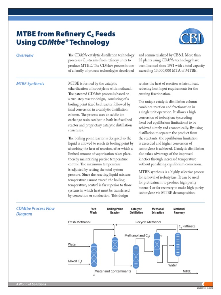 CDMTBE Tech Profile Flysheet Rev1 | PDF | Distillation | Catalysis