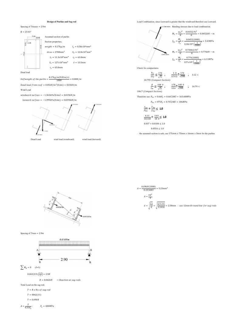 Purlin and Sag Rod Design Details | PDF | Civil Engineering ...
