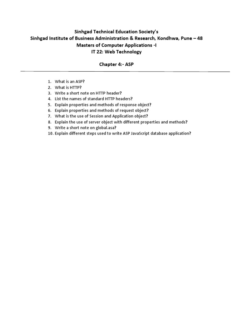 Asp Question Bank Pdf Business Computers