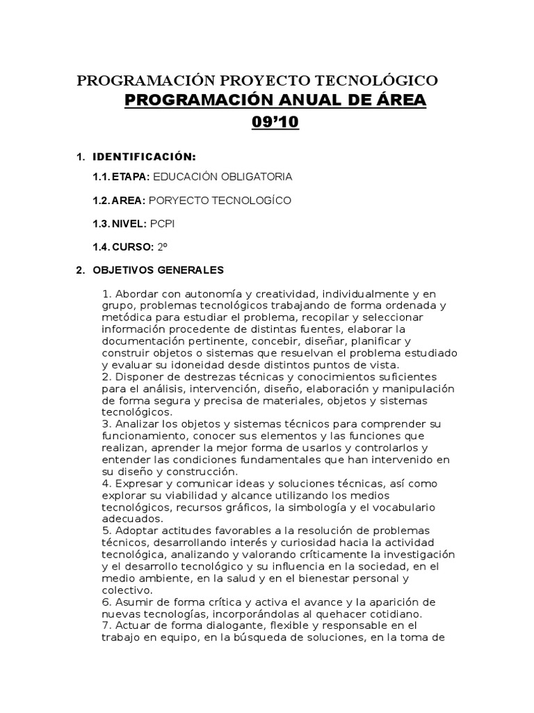 Programación Proyecto Tecnológico Pcpip | PDF | Planificación | Diseño