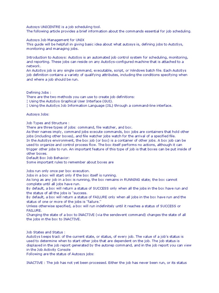 Autosys | PDF | Command Line Interface | Graphical User Interfaces Autosys | PDF | Command Line Interface | Graphical User Interfaces