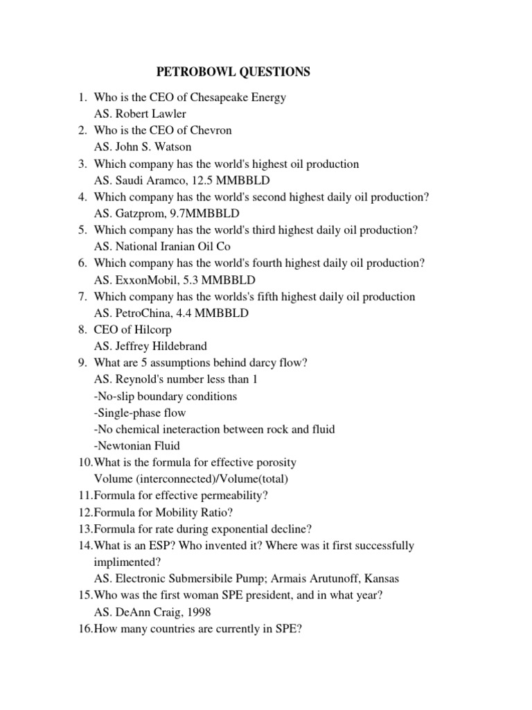 An Extensive Quiz on Oil and Gas Industry Terms, Concepts, Formulas and ...