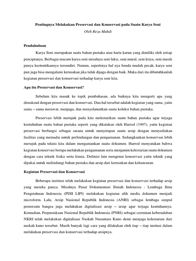 Pentingnya Melakukan Preservasi Dan Konservasi Pada Suatu Karya Seni | PDF