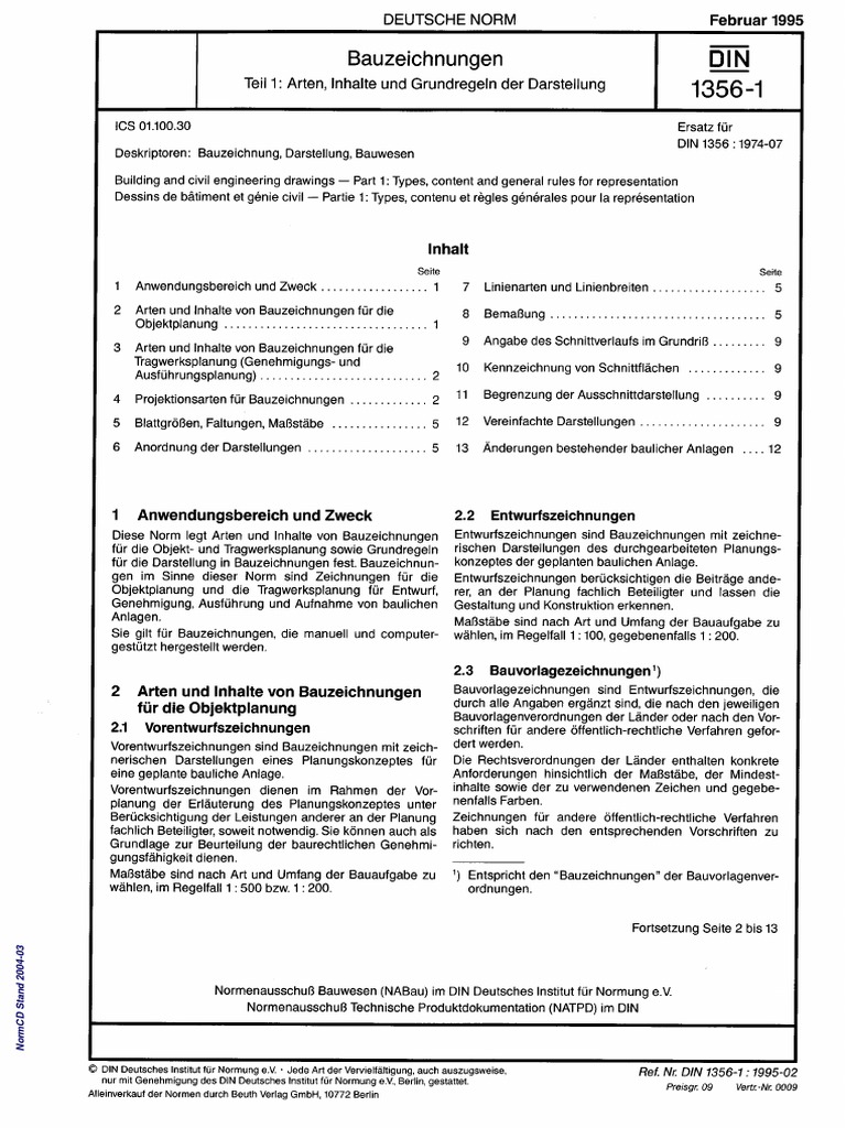 DIN 1356-1 Bauzeichnungen