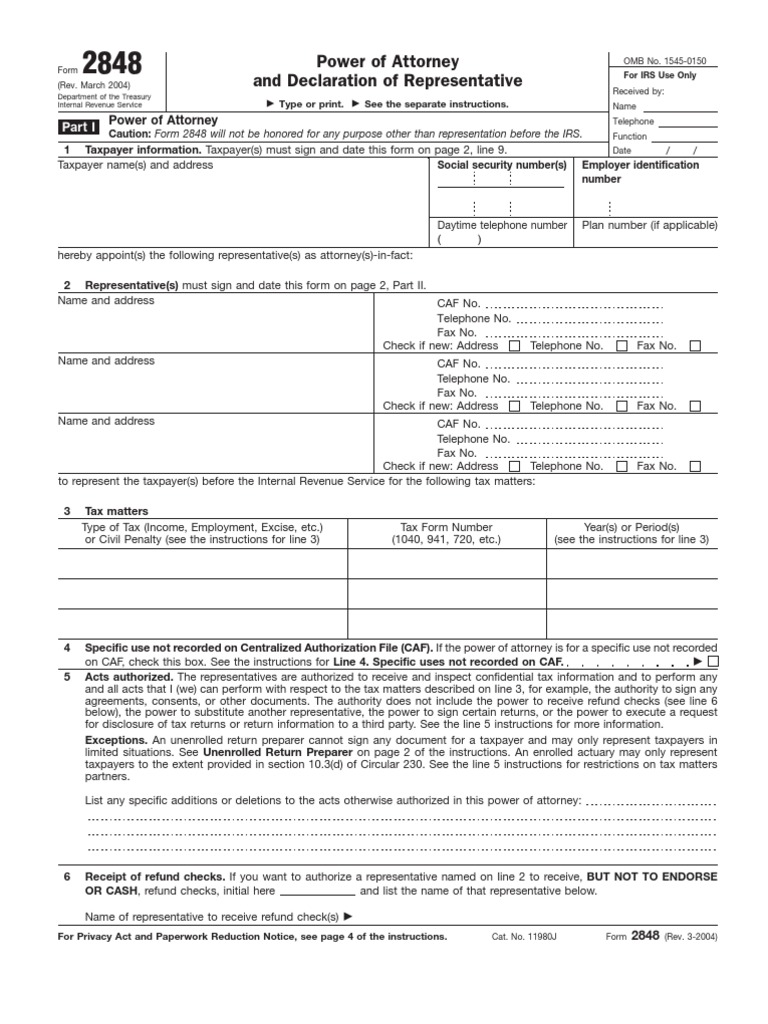 Form 2848 11980c04 | PDF | Internal Revenue Service | Taxes