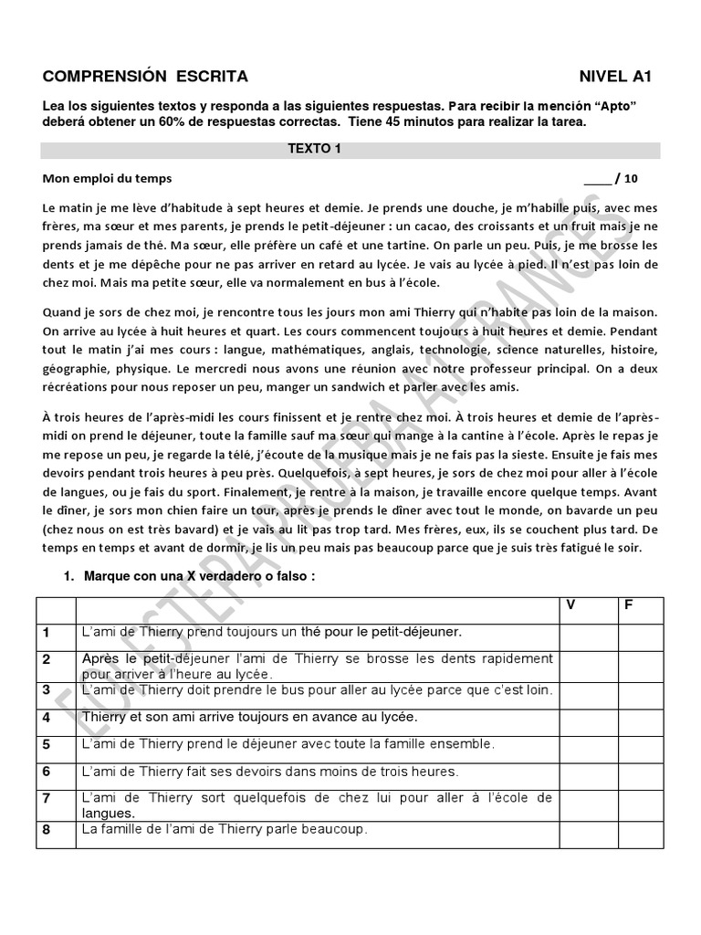 Modelo Examen - A1 - FR PDF | PDF | Loisirs