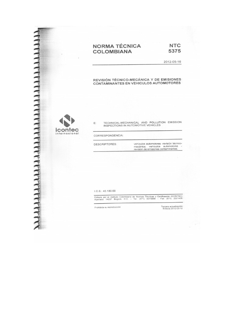 NTC 5375 - 2012 Revision Tecnico Mecanica y de Gases | PDF