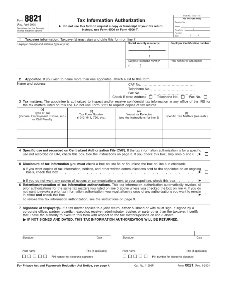 Form 8821 1596d04 | PDF