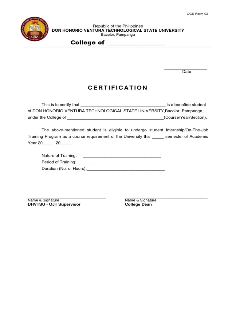 OCS Form 02 - Certification (Revised) | PDF