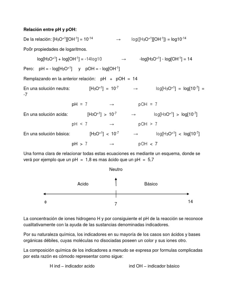 Relación Entre PH y POH | PDF | Ph | Ácido