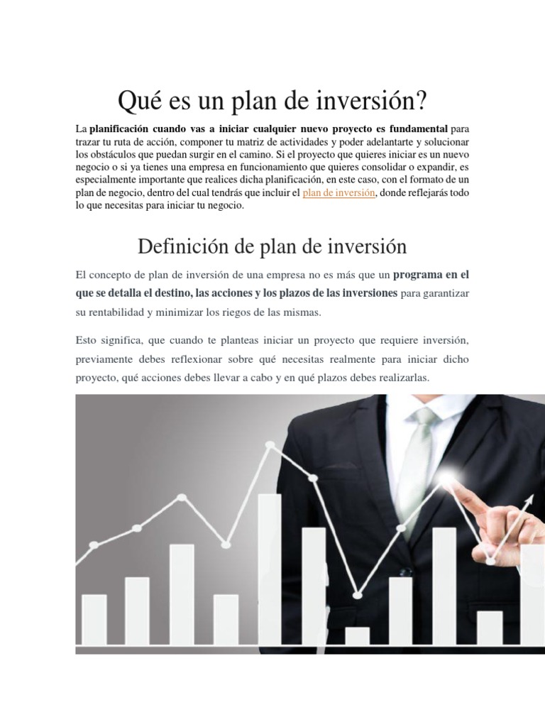 Definicion Plan de Inversion | PDF | Plan de negocios | Inversiones