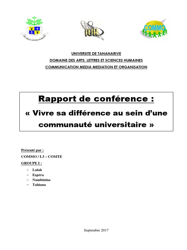 RAPPORT de CONFERENCE Sur Vivre Sa Diférence Au Sein D'une Communauté ...