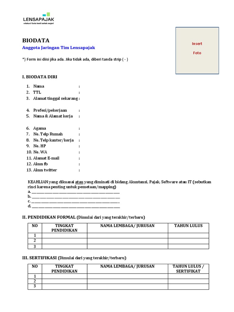 Form Biodata Anggota Tim (Use) | PDF | Karier & Perkembangan | Bisnis