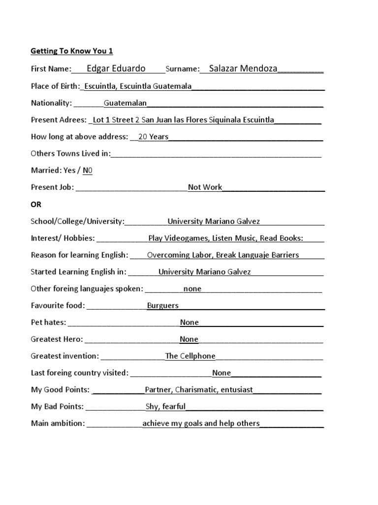 Getting To Know You 1 | PDF