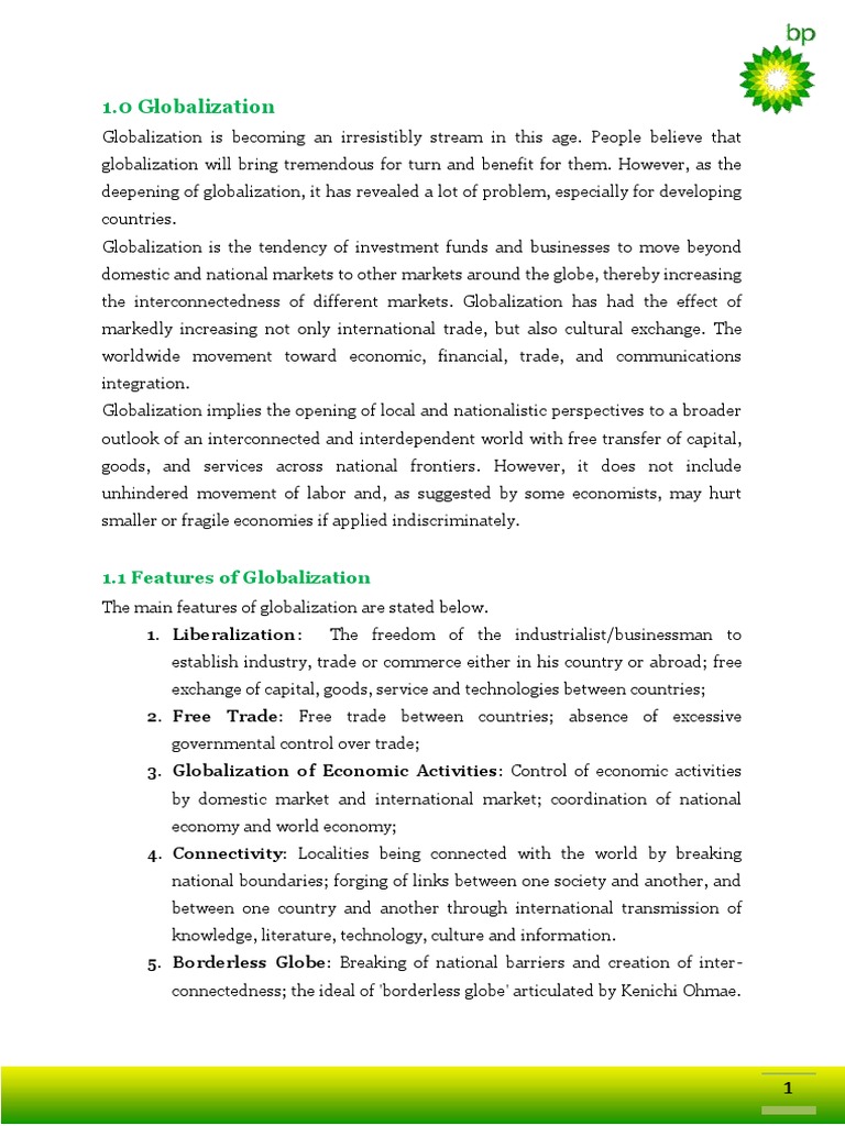 1.1 Features of Globalization | PDF | Bp | Globalization