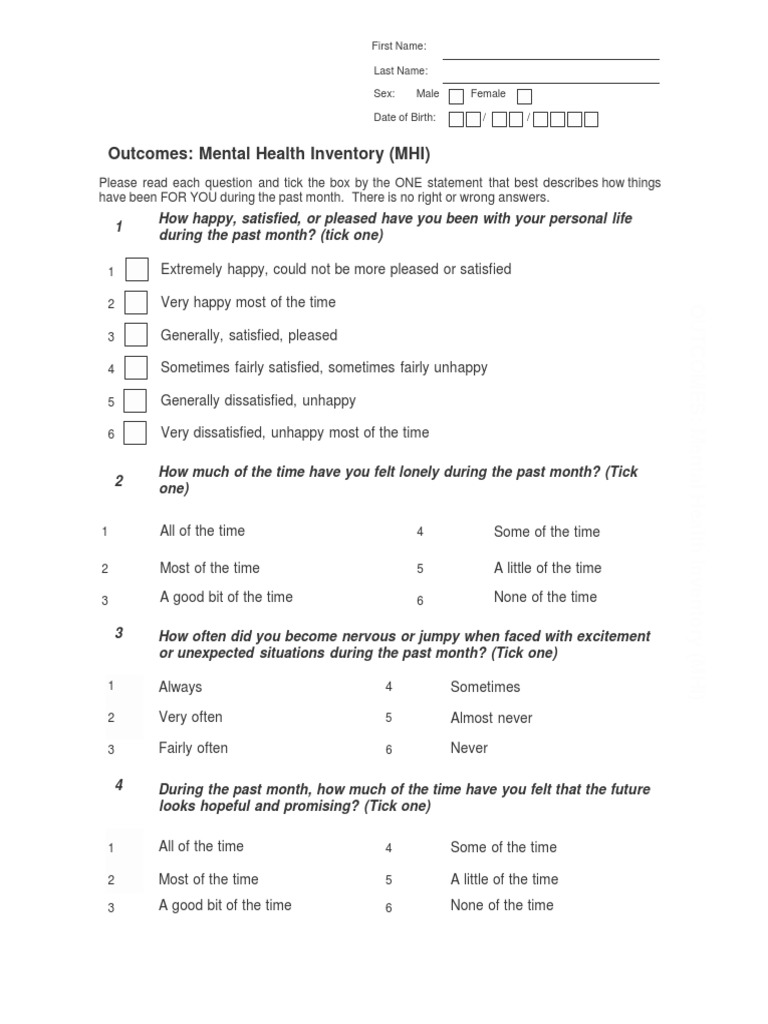 Mental Health Inventory | PDF | Neuroscience | Metaphysics Of Mind