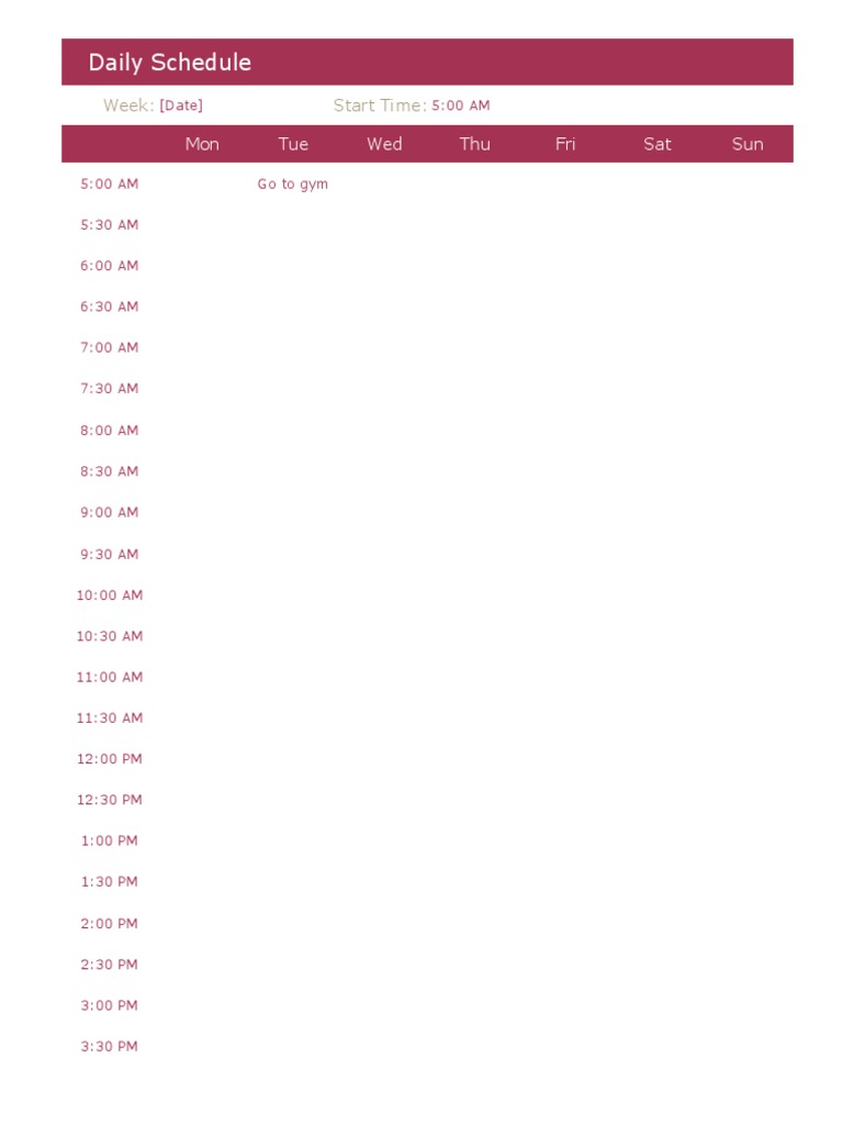 Weekly Daily Schedule Template | PDF | Home & Garden