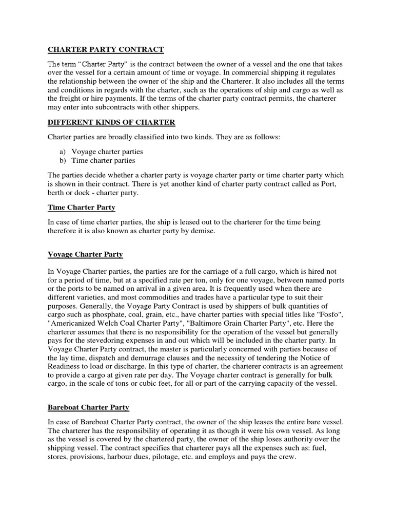 Charter Party Contract | PDF | Cargo | Ships