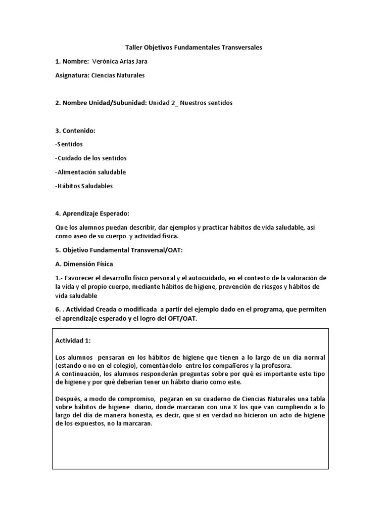 Taller Objetivos Fundamentales Transversales | PDF | Aprendizaje | Science