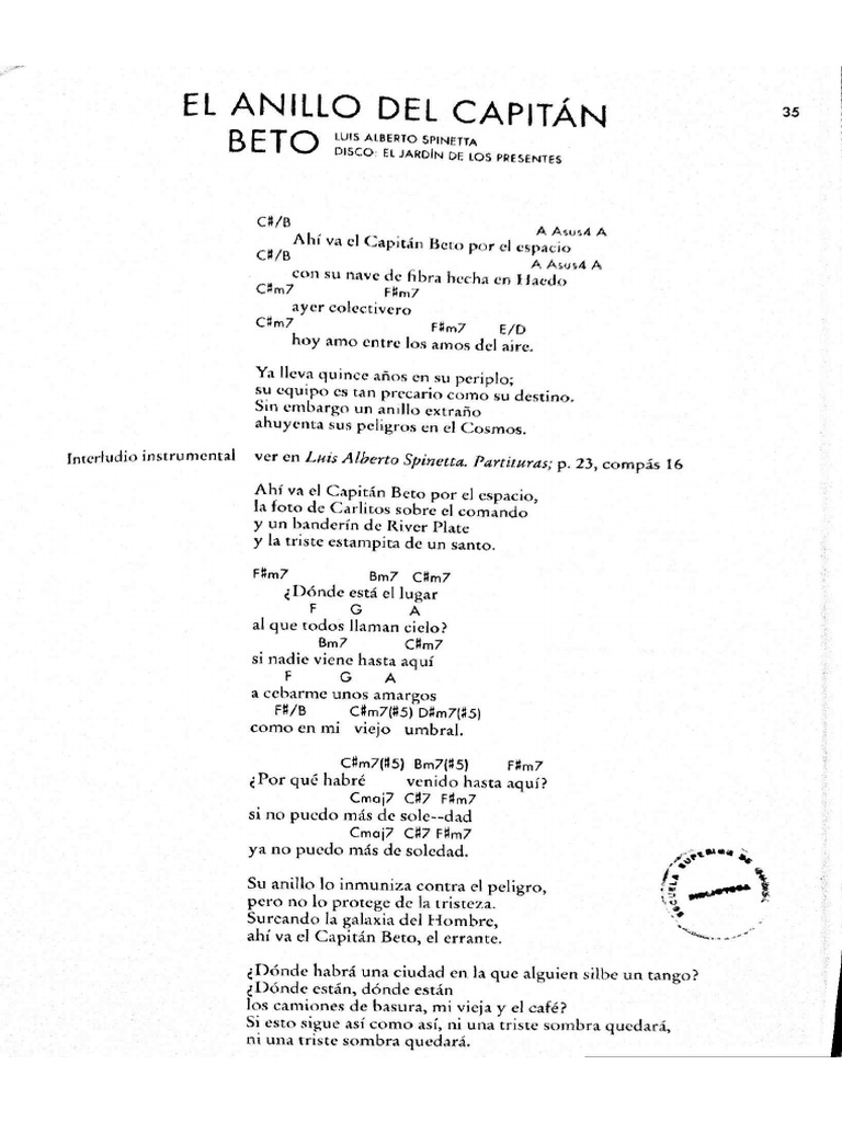 El Anillo Del Capitan Beto - Spinetta | PDF