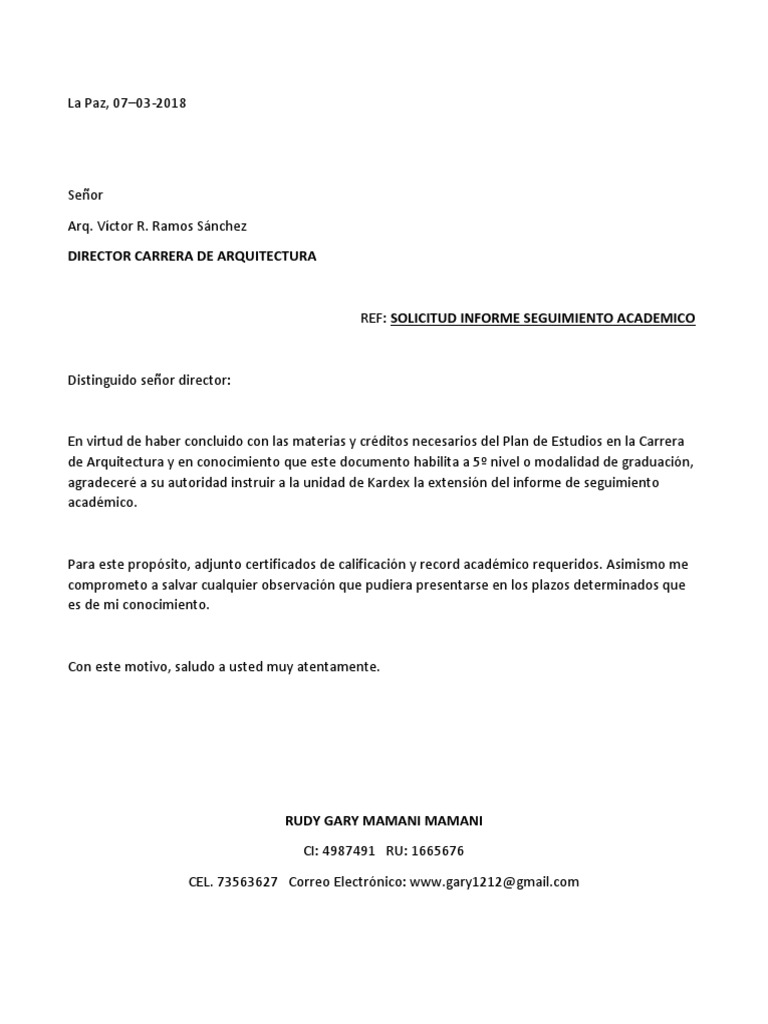 Carta Solicitud de Informe Academico | PDF