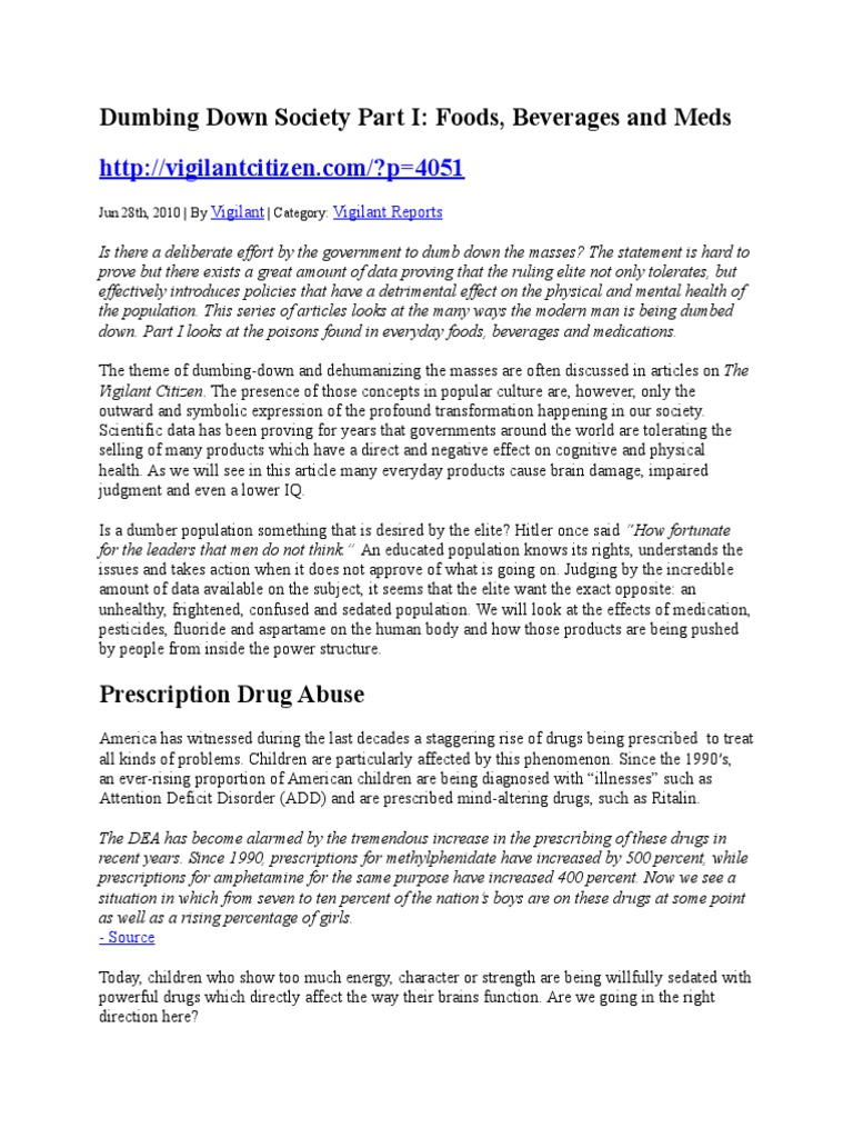 Dumbing Down Society: Food & Meds Impact | PDF | Fructose | Antidepressant