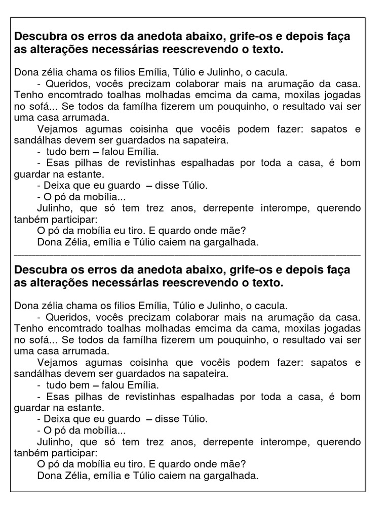Texto Para Corrigir Ortografia_anedota | Lazer