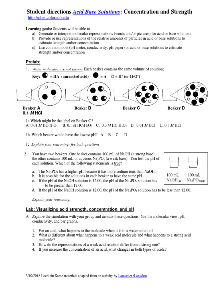 Acid Base Solutions Student Directions | PDF | Acid | Ph