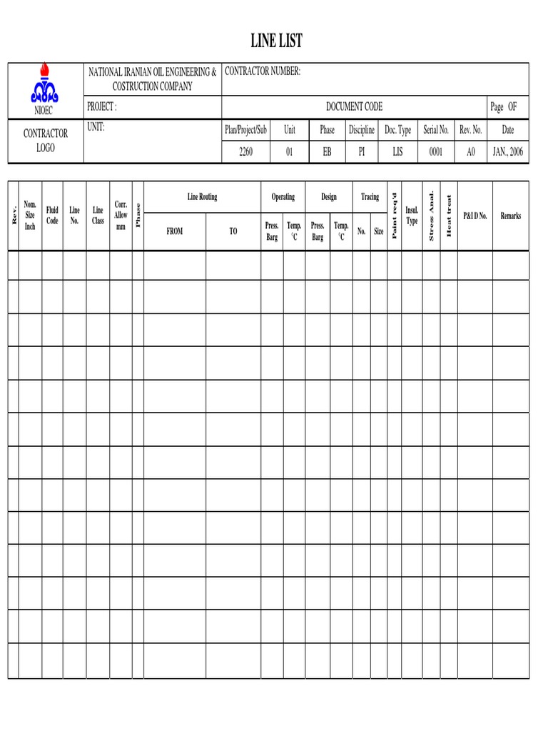 Line List: Project: Date Rev. No. Serial No. Doc. Type Discipline Phase ...