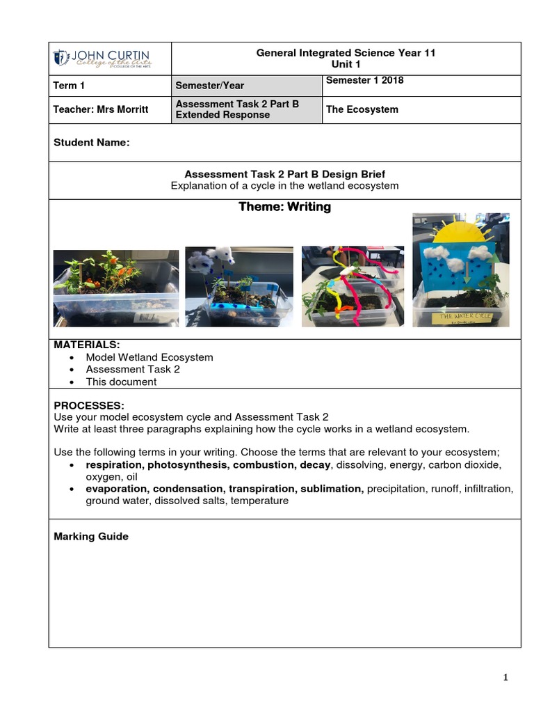 2018 Assess Task 2 Writing Ecosystem Taskbrief | PDF | Ecosystem | Wetland