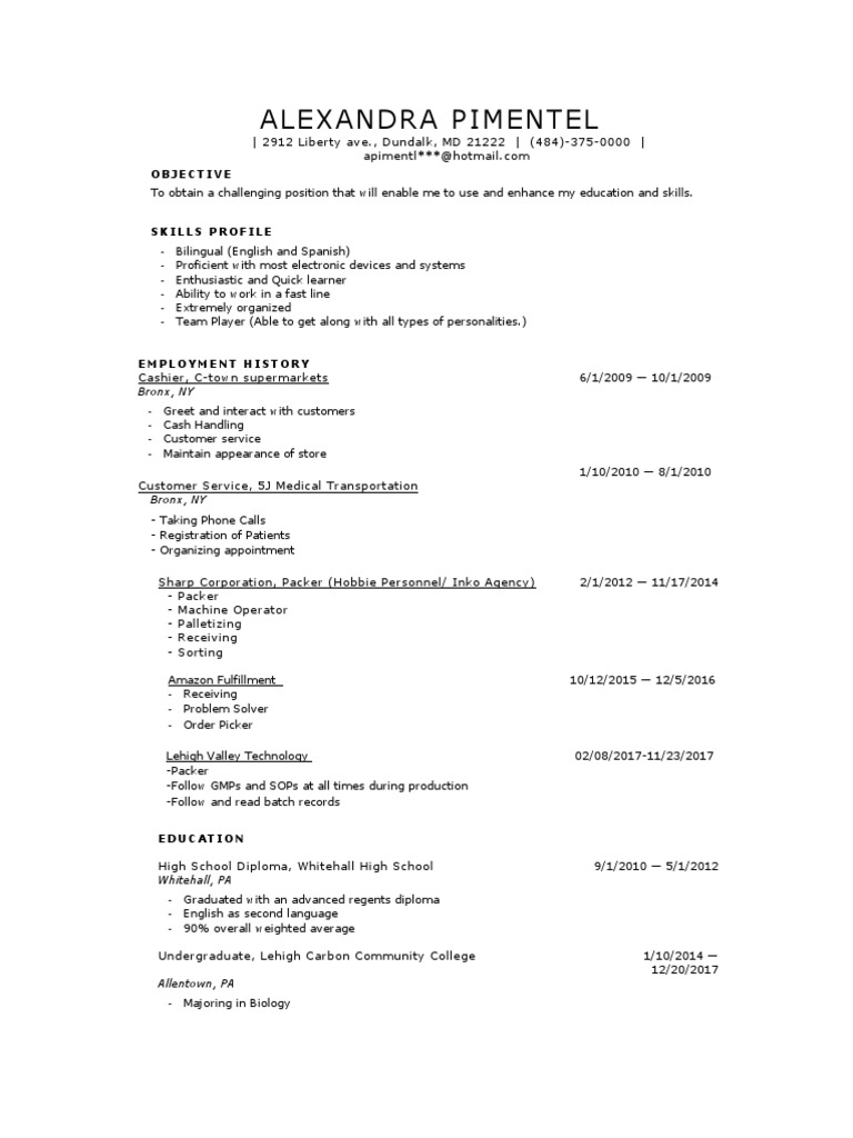 Alexandra Pimentel Resume Final | PDF | Cognition | Further Education