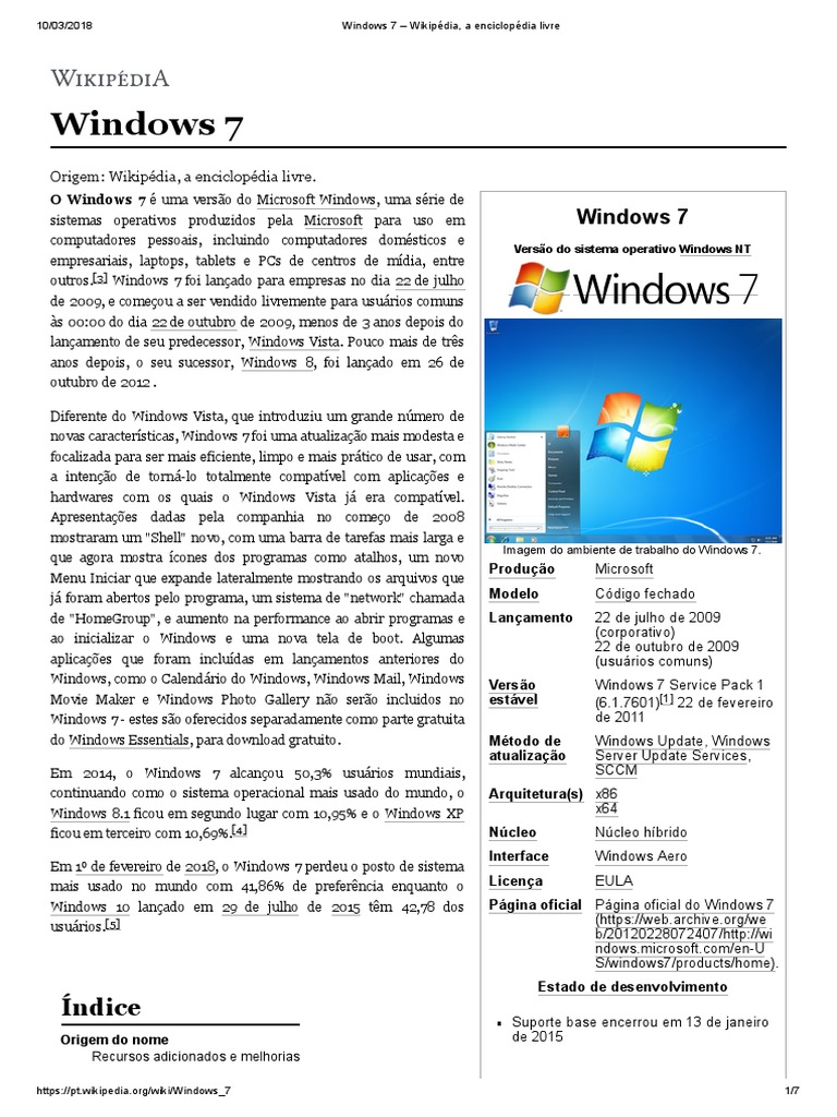 Windows 7 - Wikipédia, A Enciclopédia Livre | PDF | Windows 7 ...