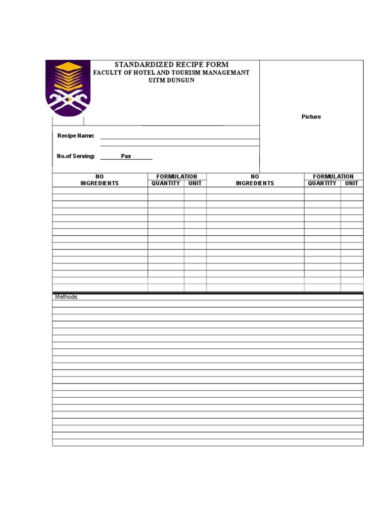 Standard Recipe Format | PDF