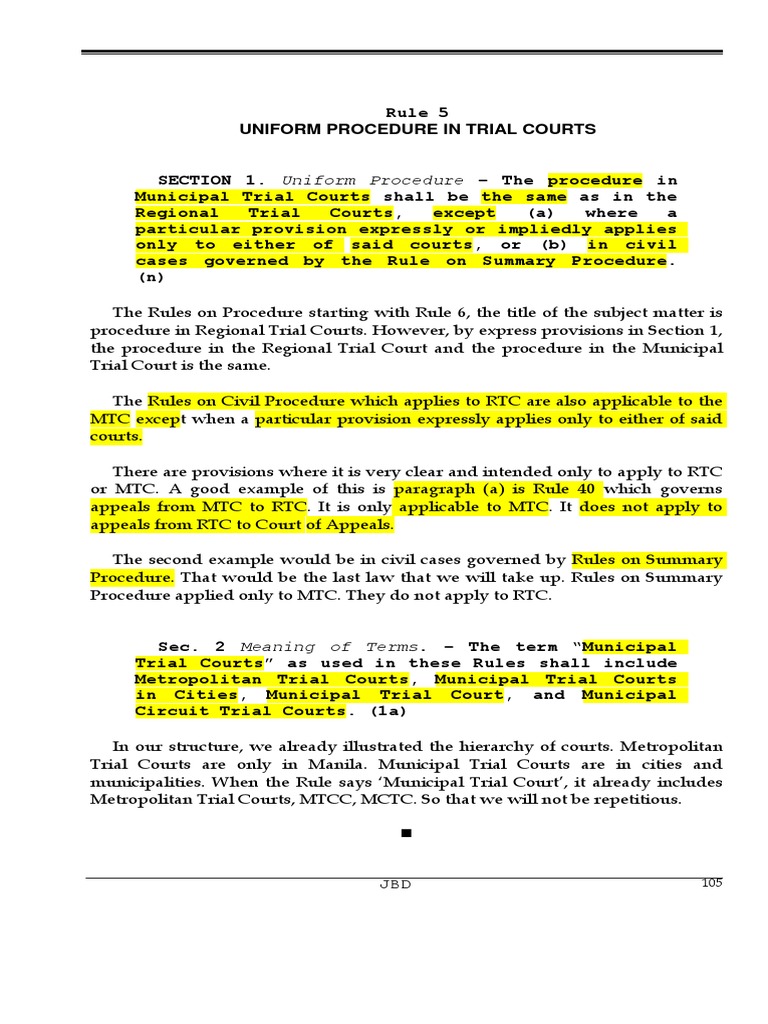 Rule 5 - Uniform Procedure in Trial Courts | PDF | Finance & Money ...