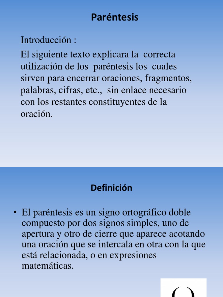reglas de los Parentesis | Soporte | Oración (Lingüística)
