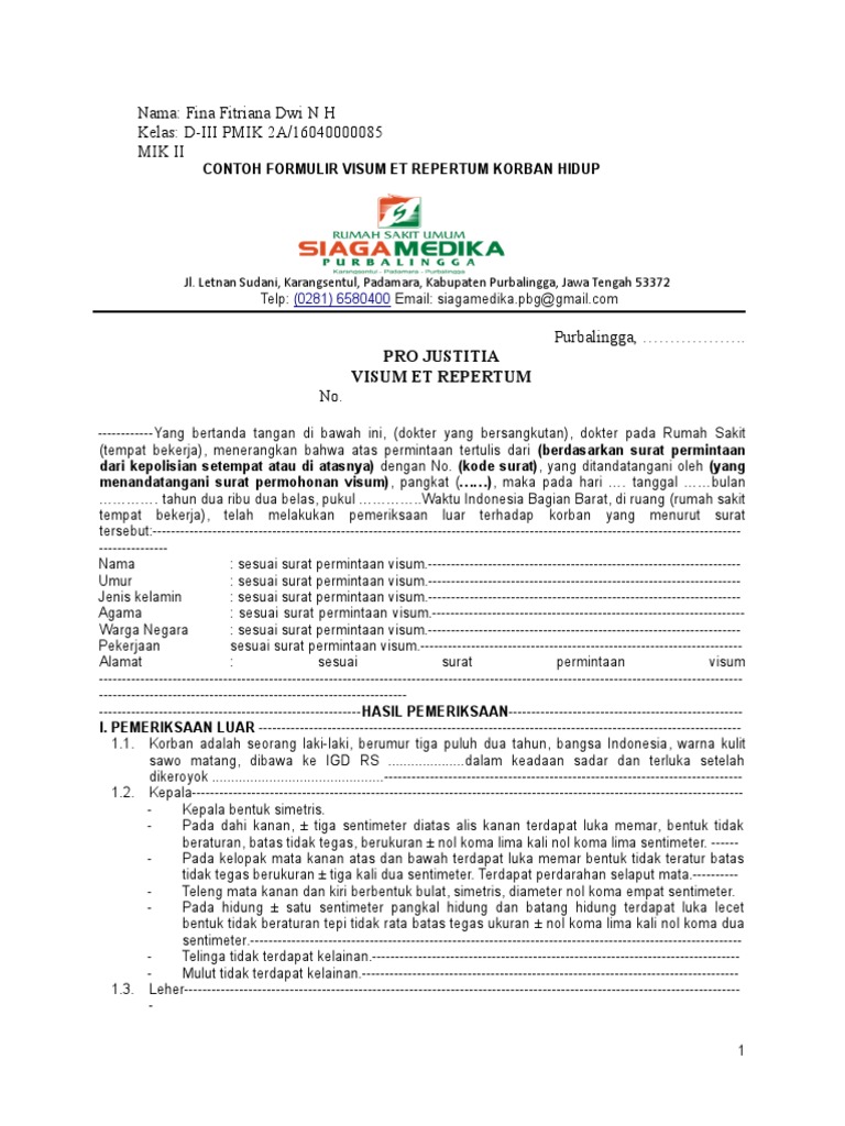 Contoh Visum Et Repertum | PDF