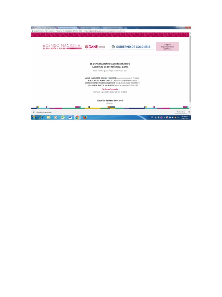 Certificado Censo 2018 | PDF